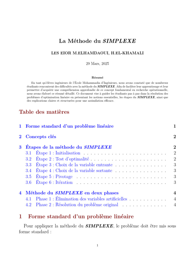 Simplexe Haitam EL-KHAMALI & Mohammed EL HAMDAOUI | PDF | Analyse mathématique | Logique ...