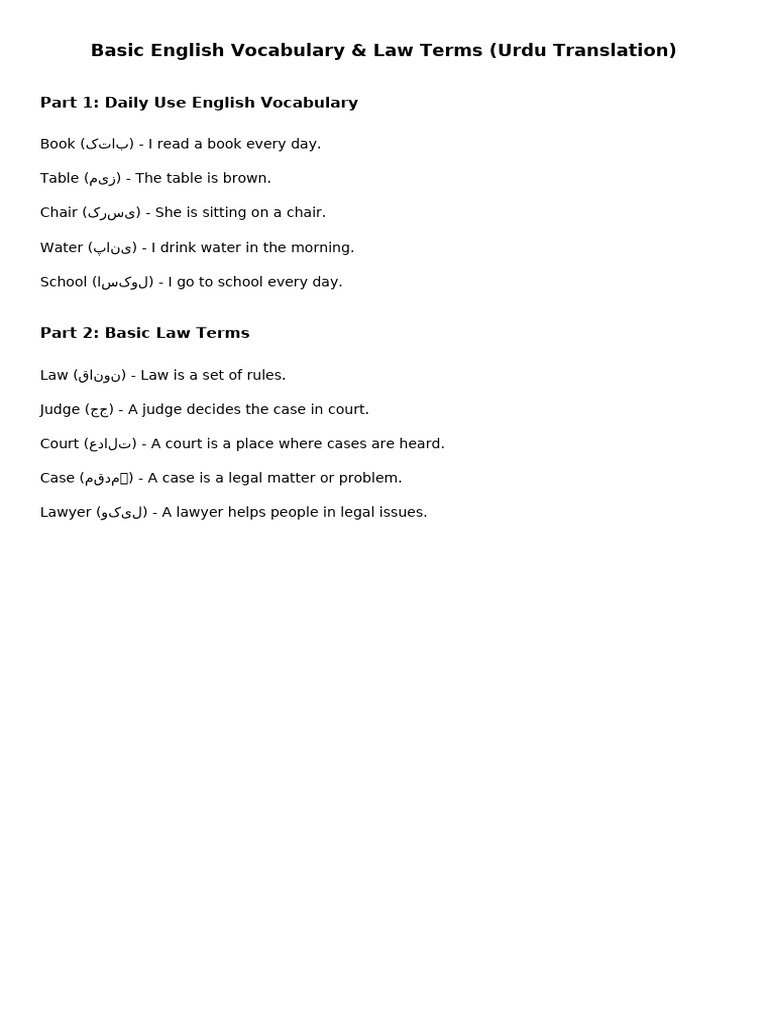 Basic English And Law Terms Pdf