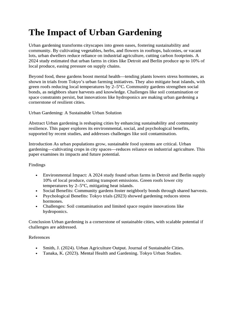 The Impact of Urban Gardening | PDF