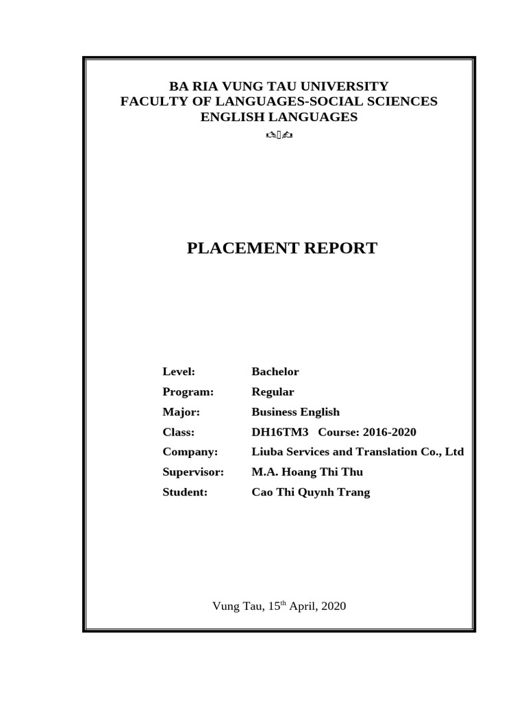 Placement Report - Cao Thi Quynh Trang | PDF | Internship | Job Hunting