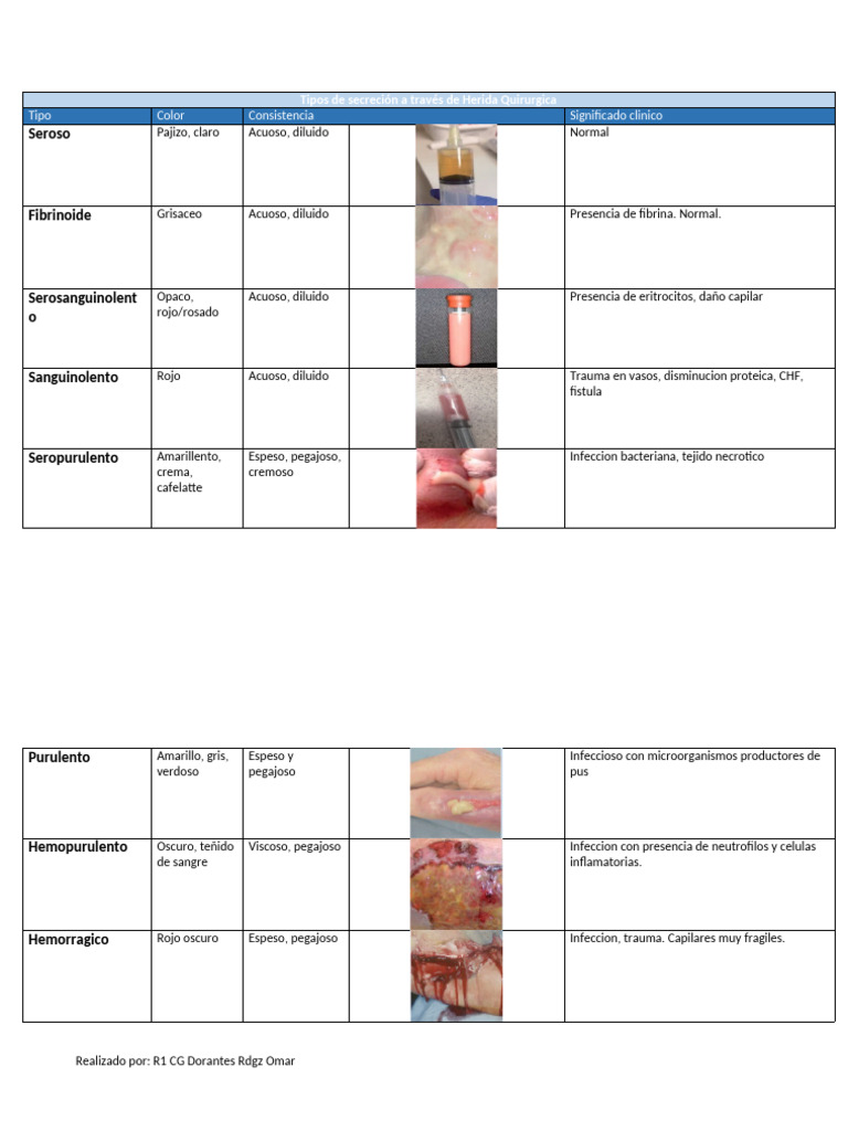 Tipos de secreciones en heridas quirúrgicas | PDF