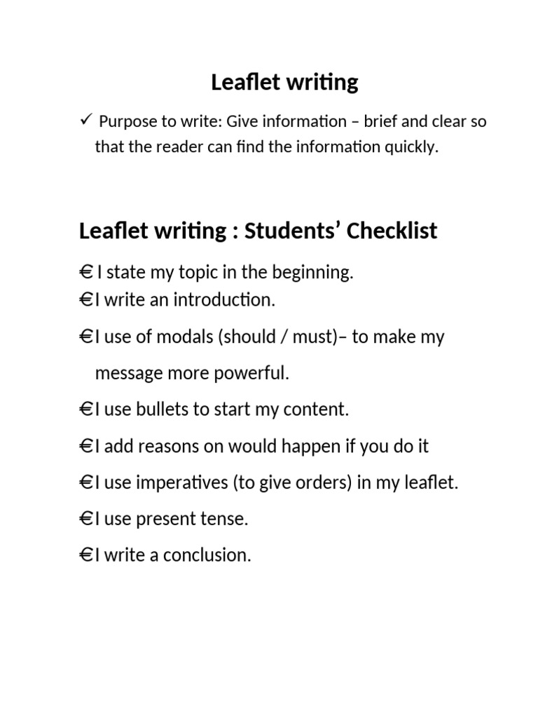 Leaflet Checklist | PDF