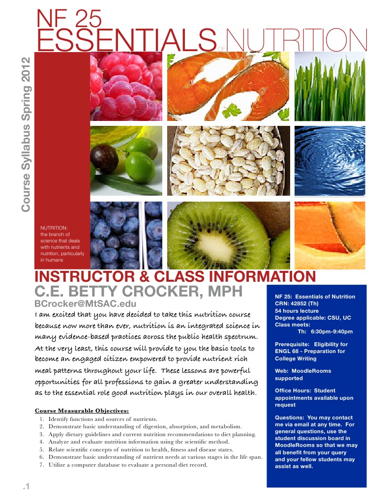 Essentials Nutrition: Instructor & Class Information | PDF | Academic ...