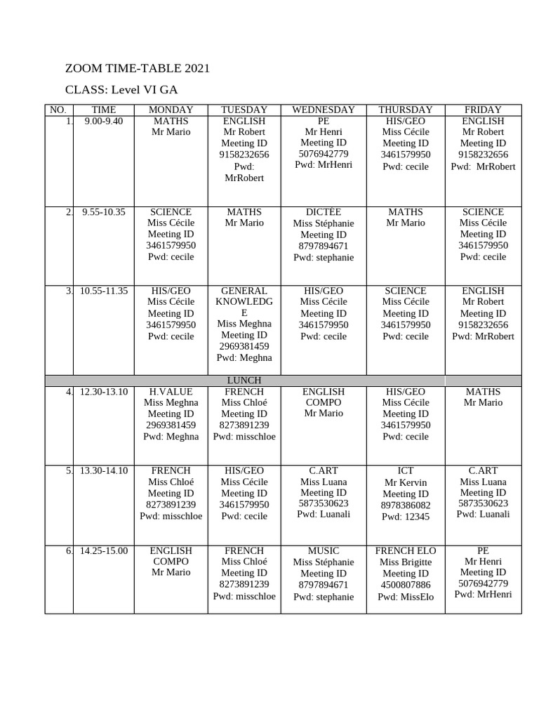 Zoom Time Table 2021 VIGA | PDF | Chess Theory | Chess Openings