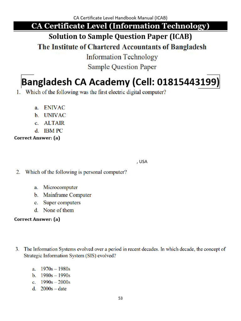 ICAB Old Sample Question Solution (IT) | PDF | Computer Data Storage | Customer Relationship ...