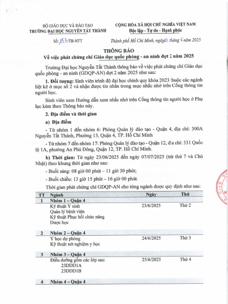 153 2025 TB NTT VV Phat Chung Chi Giao Duc Quoc Phong An Ninh Dot 2 2025 20250610084204 e | PDF