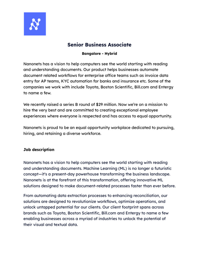 Nanonets Senior Business Associate Role | PDF | Marketing | Sales