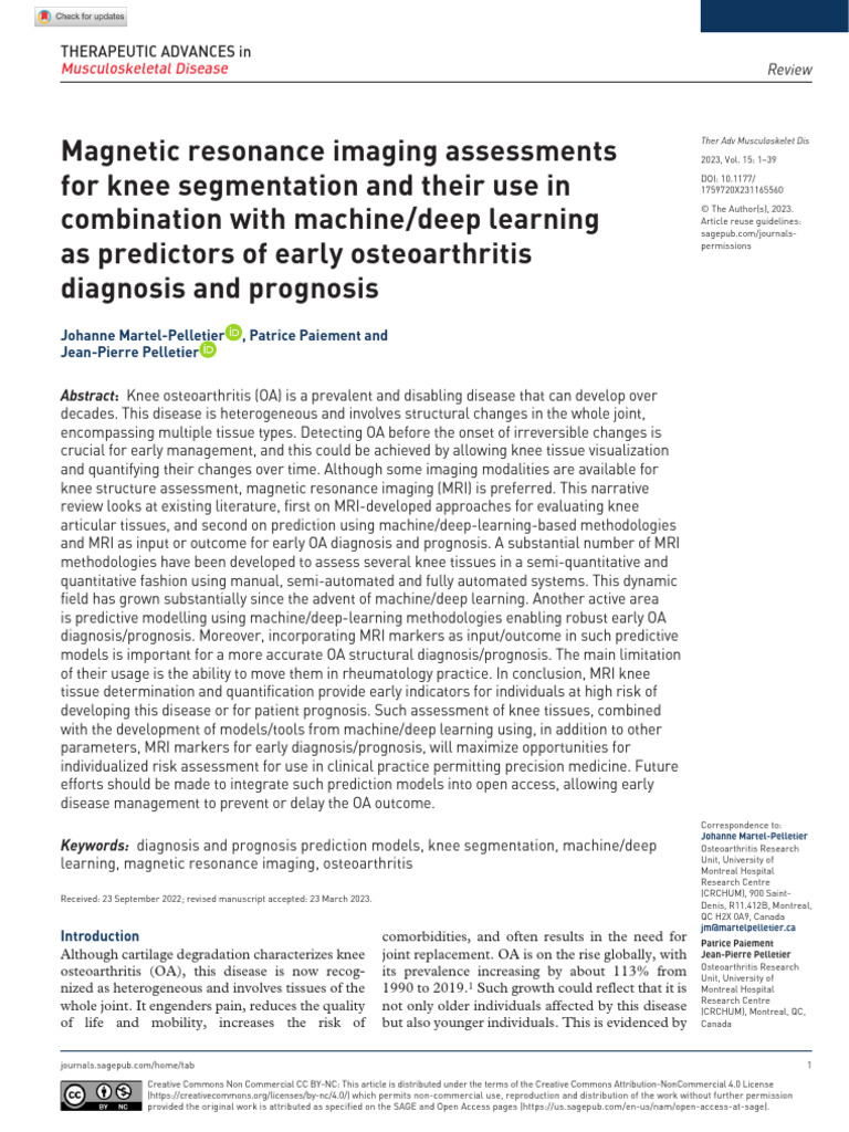 Martel Pelletier Et Al 2023 Magnetic Resonance Imaging Assessments For Knee Segmentation and ...