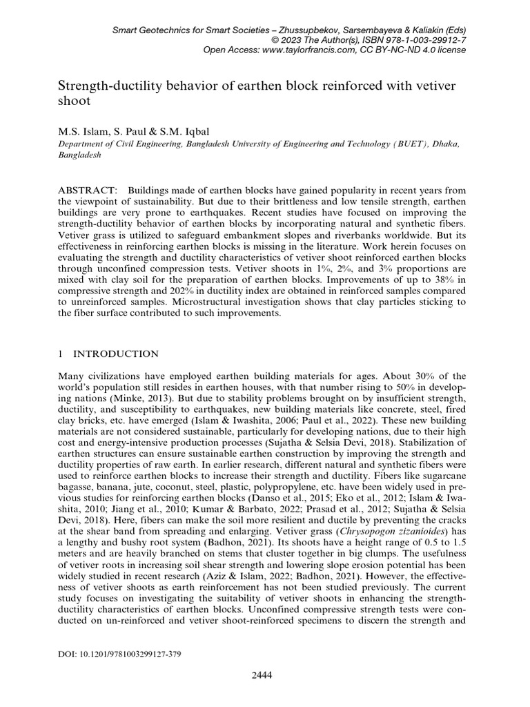 Strength-Ductility Behavior of Earthen Block Reinf | PDF | Physical Sciences | Materials Science