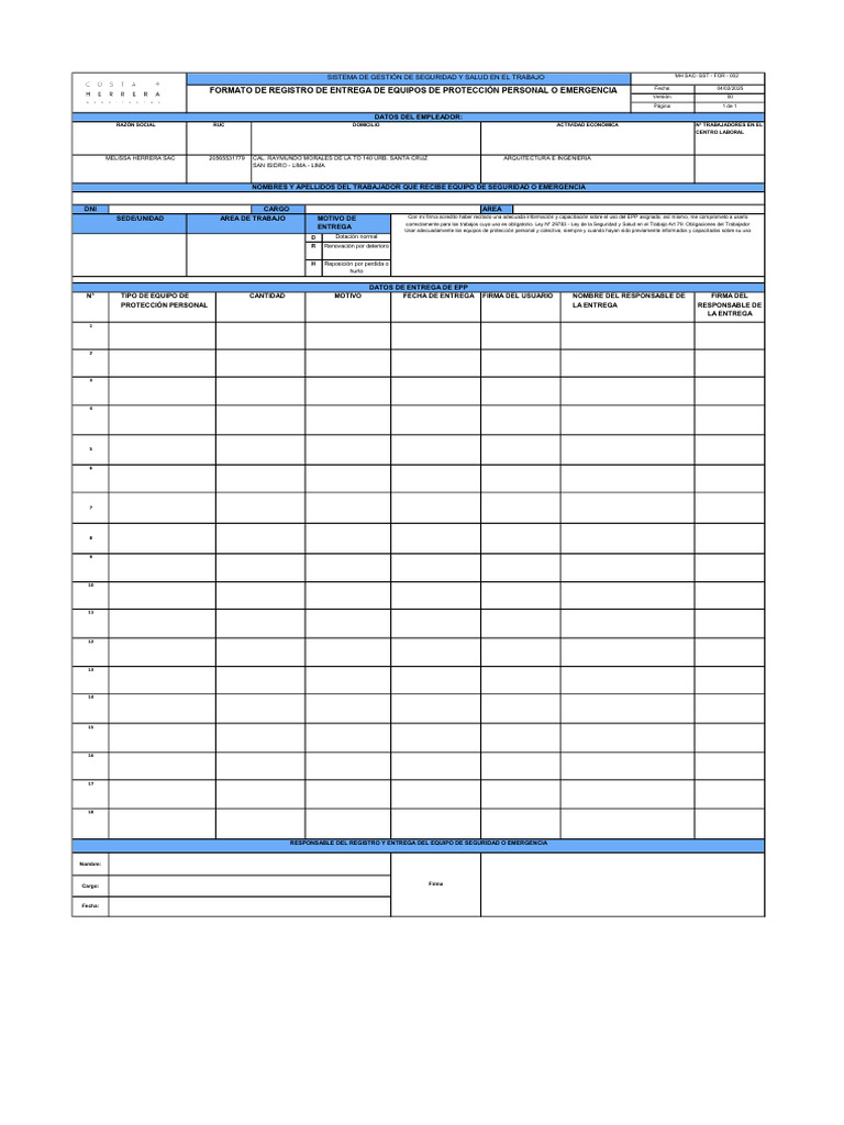 Registro de Entrega de Epp | PDF