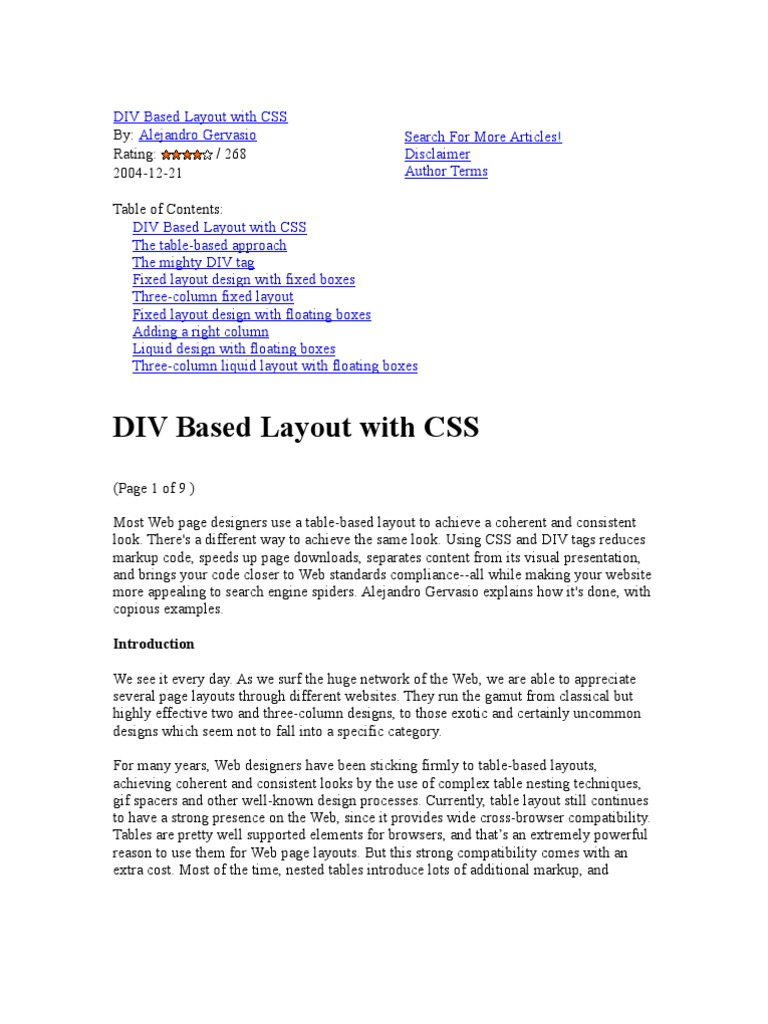 DIV Based Layout With CSS | PDF | Html Element | Cascading Style Sheets