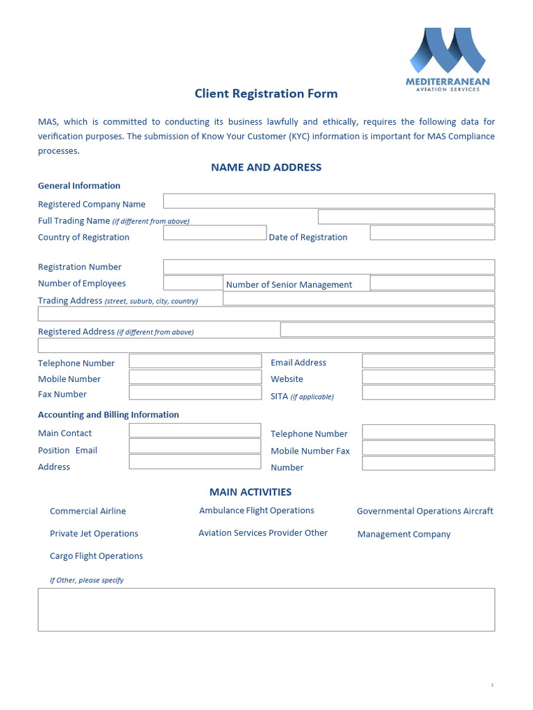 Client Registration Form MAS | PDF | Business