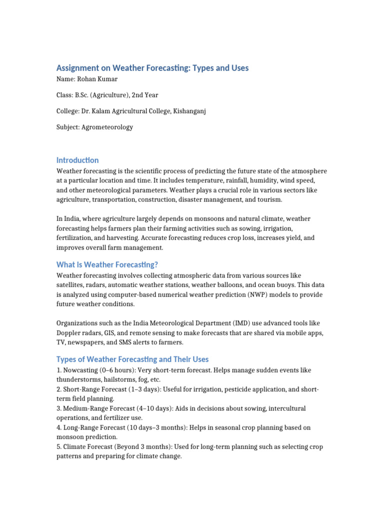 Weather Forecasting Assignment Rohan Kumar Updated | PDF | Weather Forecasting | Numerical ...