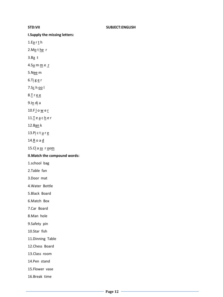 7th English 2 Slas Model Question | PDF