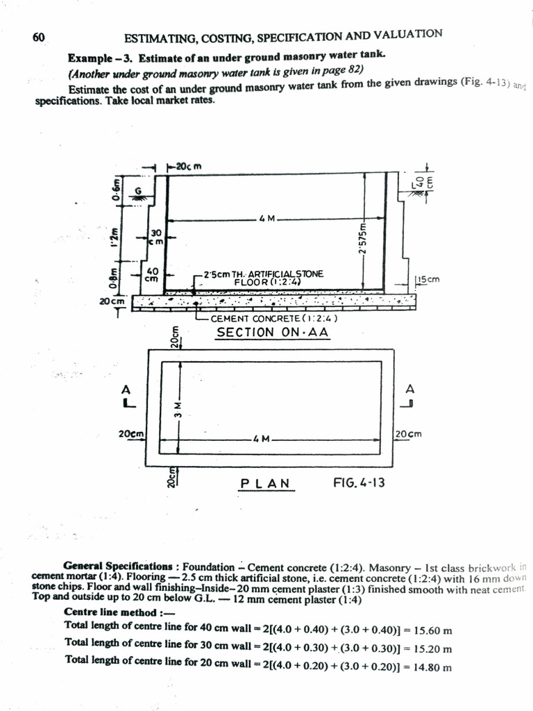 Underground Masonry Water Tank Cost Estimate | PDF | Masonry | Concrete
