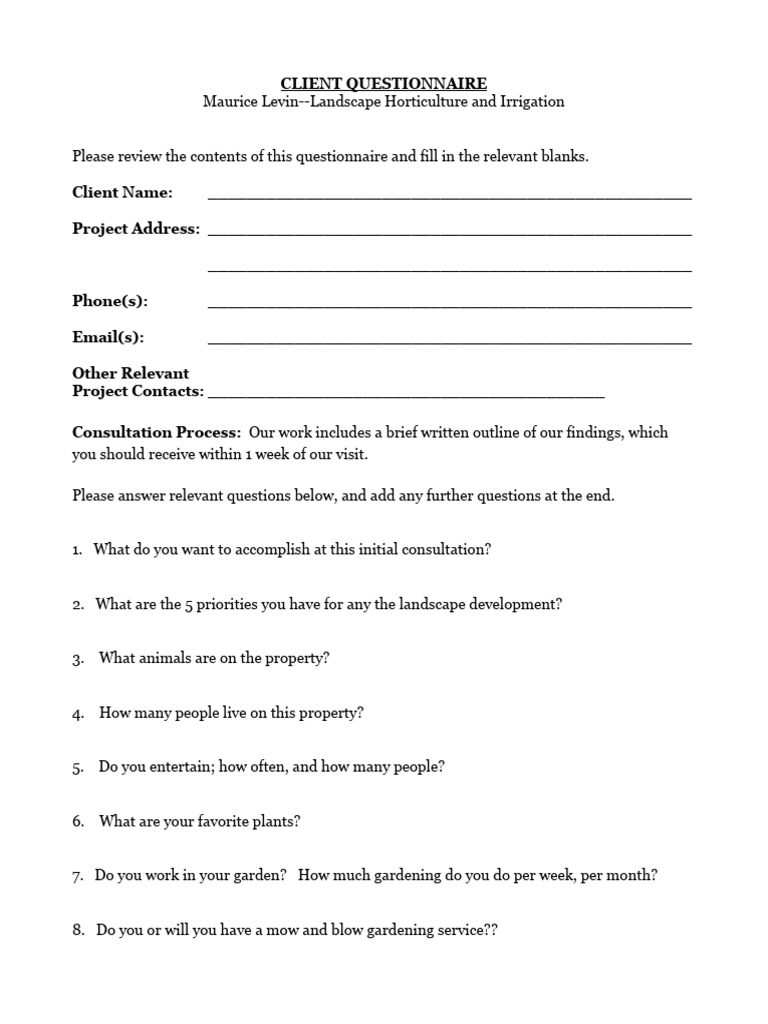 New Client Landscape Questionnaire | PDF