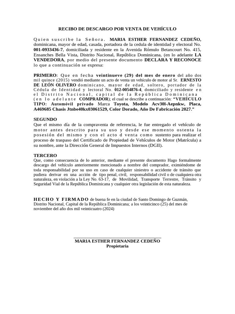 Descargo de Vehiculo | PDF