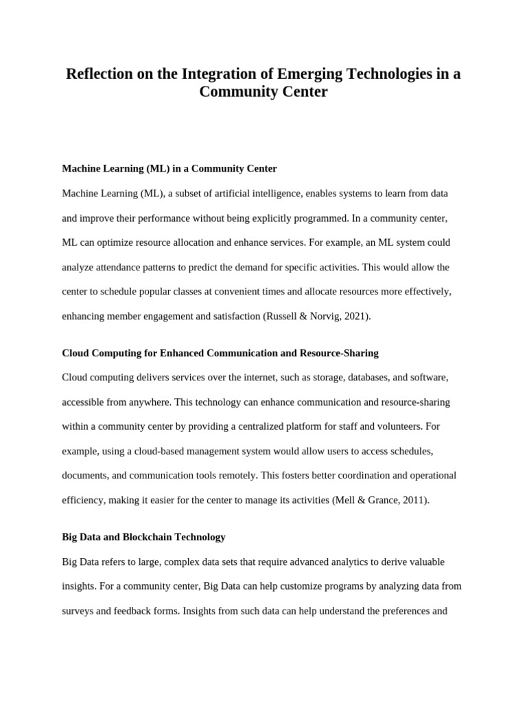 Reflection On The Integration of Emerging Technologies in A Community ...