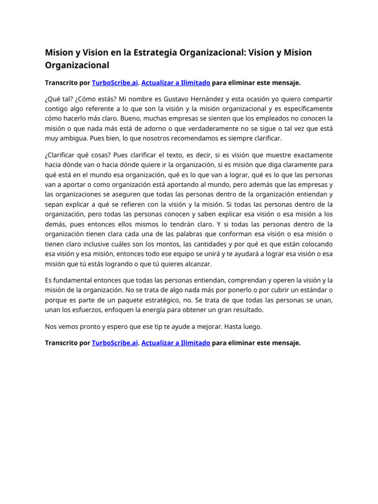 Claridad en Misión y Visión Organizacional | PDF