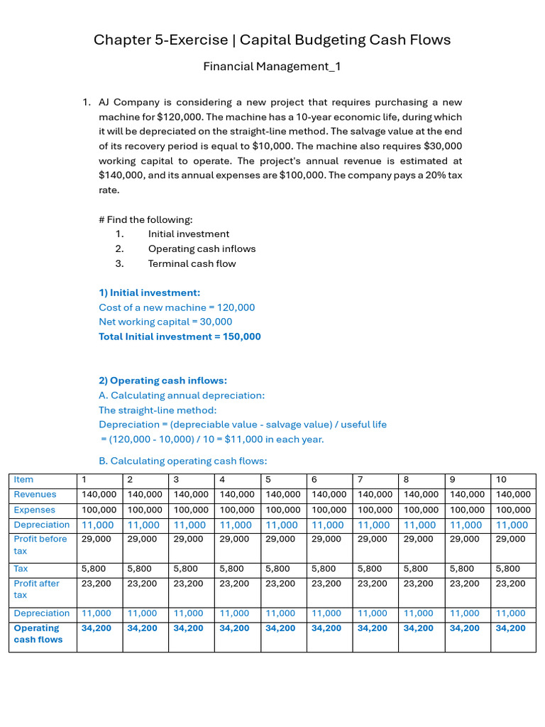 5 Capital Budgeting Cash Flows Exercise (Solved) | PDF | Depreciation | Capital Budgeting