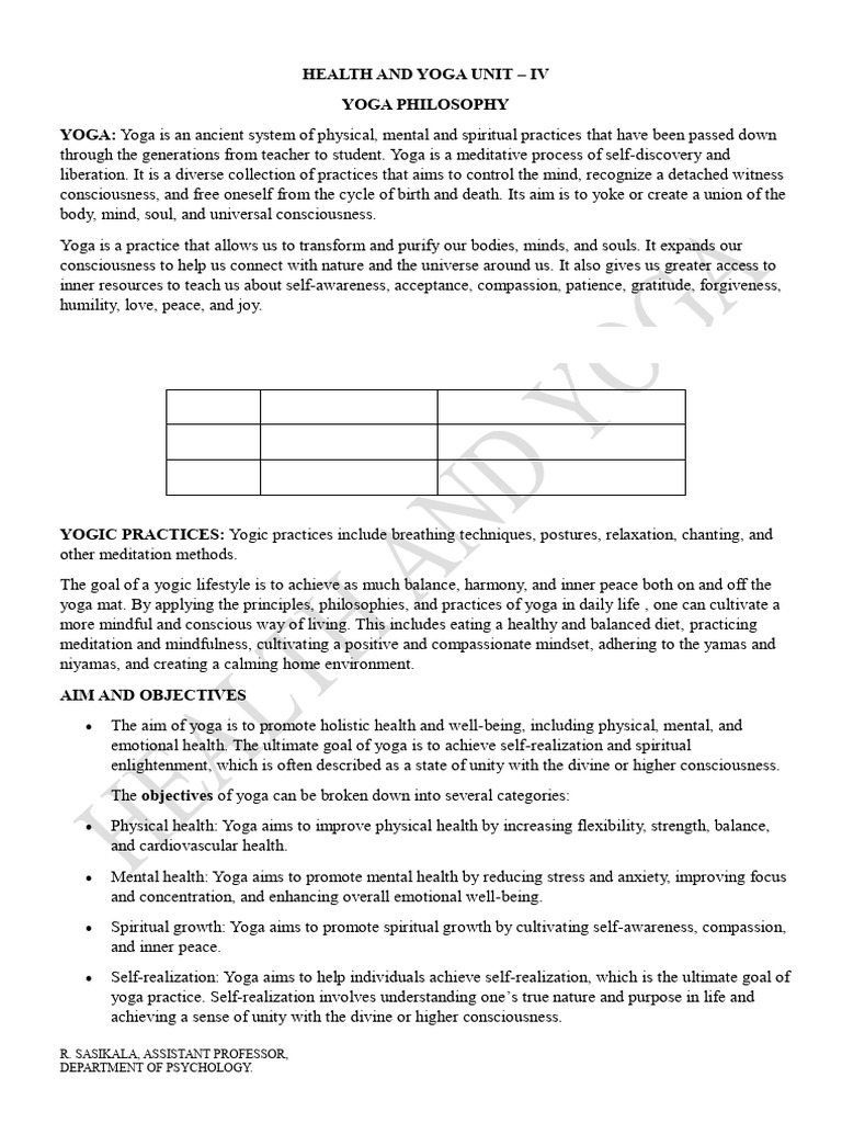 Aims and Objectives of Yoga Practices | PDF | Yoga | Asana