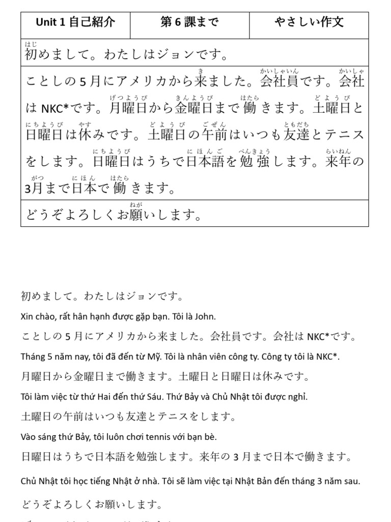 Unit 01 第6課までYasahi Sakubun 自己紹介 | PDF