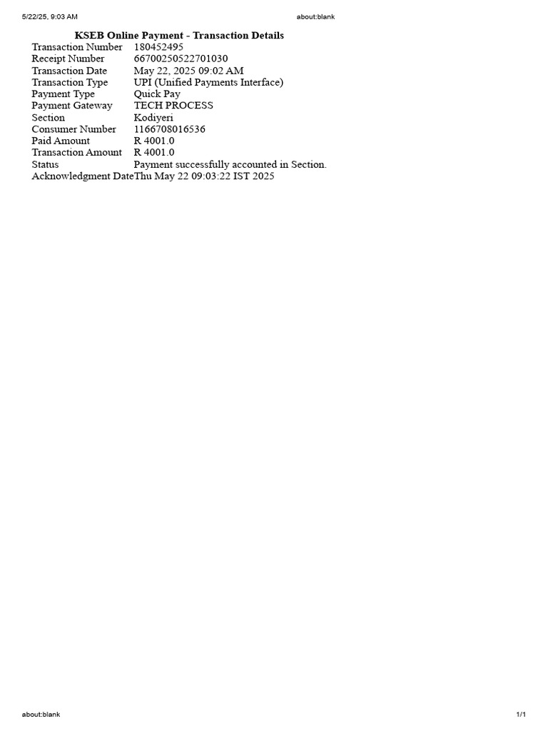 Kerala EB Bill April2025 Bill Payment Slip | PDF