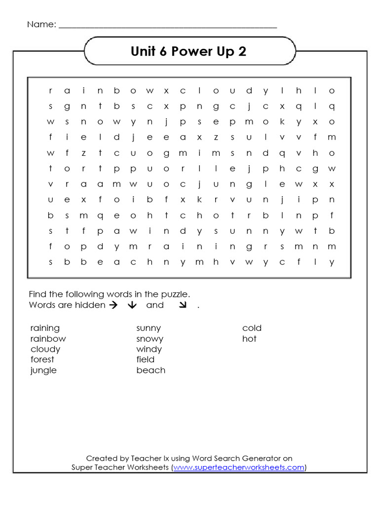 Super Teacher Worksheets Unit 6 Power Up 2 | PDF | Word Search | Word ...