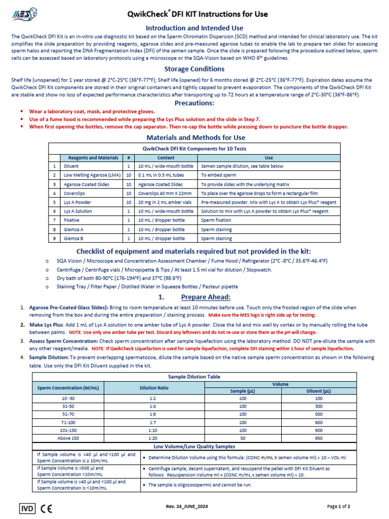 QwikCheck DFI Kit Usage Instructions | PDF