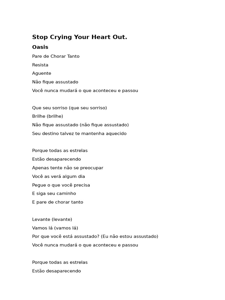Letra de "Stop Crying Your Heart Out" | PDF