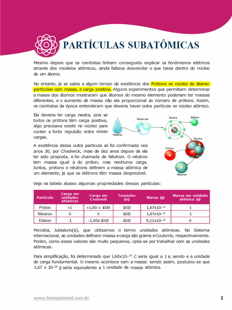 Partículas Subatômicas e Suas Propriedades | PDF | Próton | Nêutron