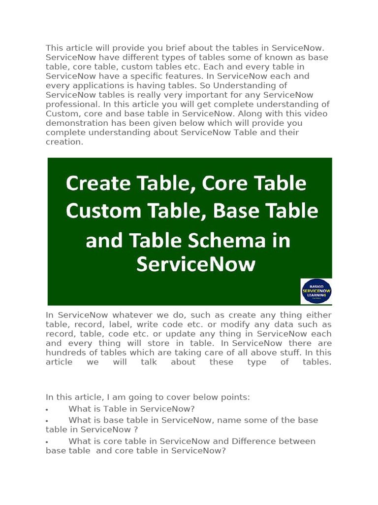 This Article Will Provide You Brief About The Tables in ServiceNow | PDF | Table (Database ...