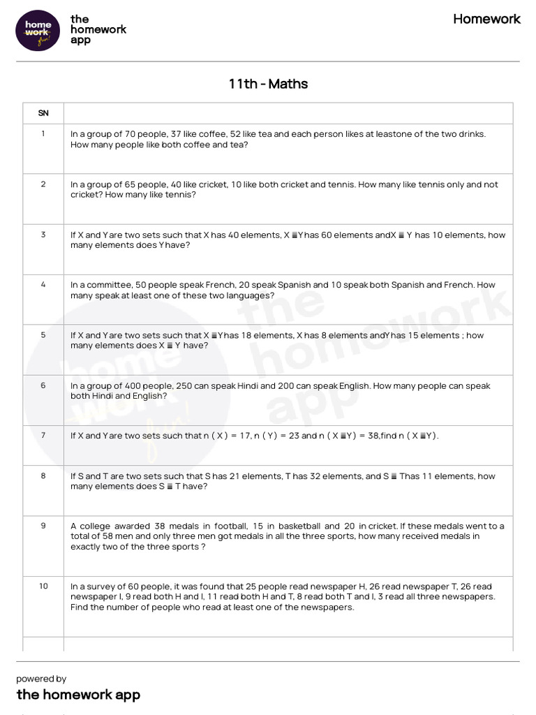 Questions - Homework - 11th - Maths - 2025-07-07T1253 | PDF | Function ...
