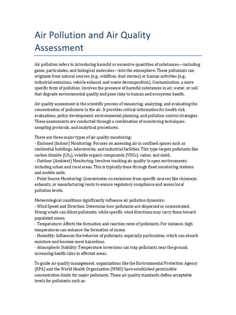 Air Quality Assessment Overview | PDF | Air Pollution | Atmosphere Of Earth