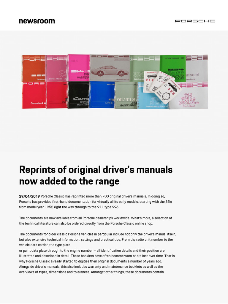 Porsche Classic Reprints 700 Manuals | PDF | Volkswagen Group | Sports ...