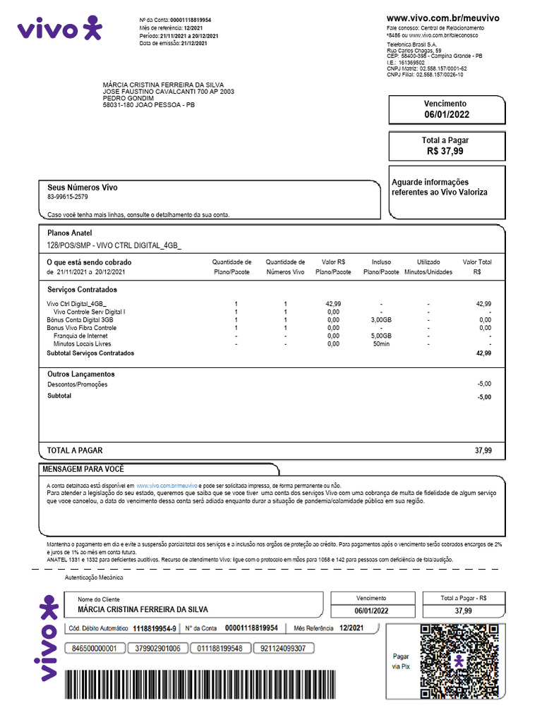 Fatura Vivo 12-2021 | PDF