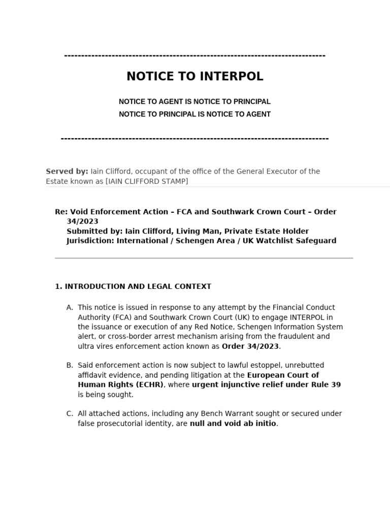 Notice to Interpol: Challenge to UK Warrant | PDF | European Convention ...