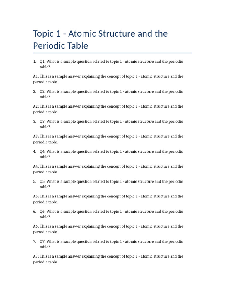 Topic 1 - Atomic Structure and The Periodic Table | PDF | Atomic ...