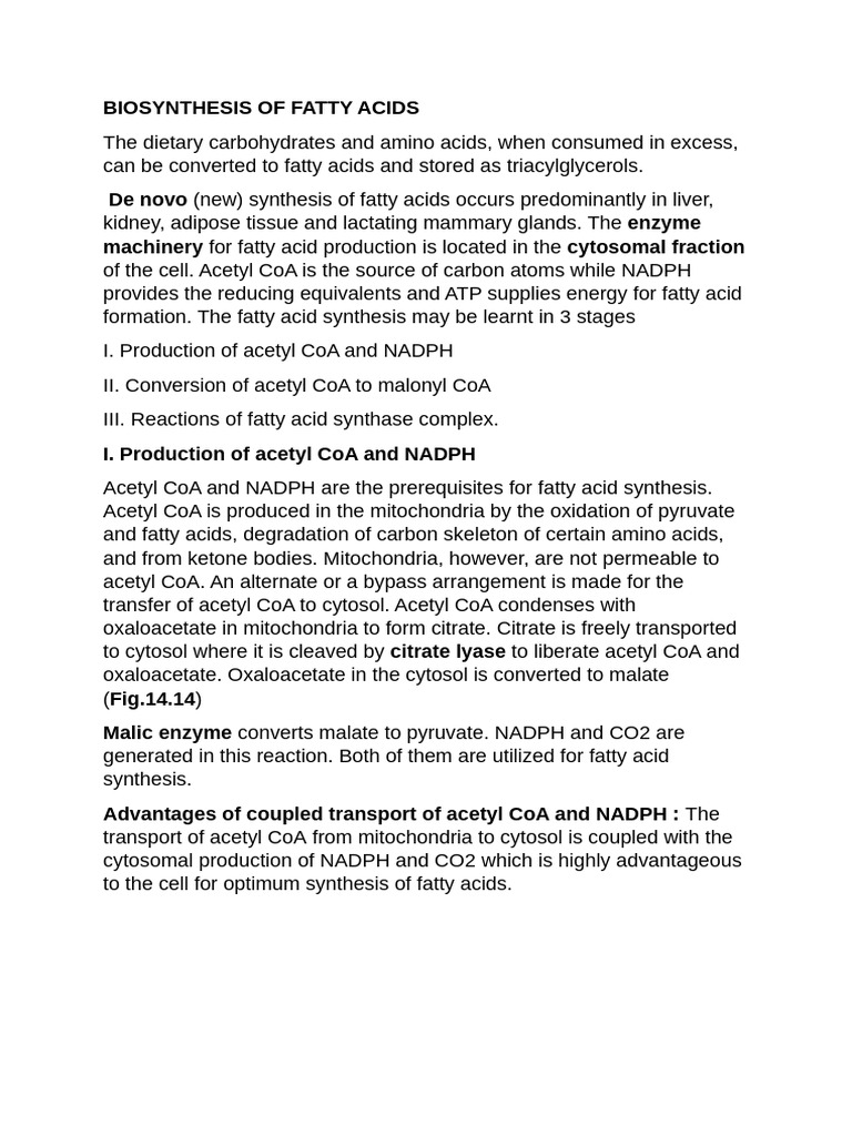 Biosynthesis of Fatty Acids | PDF | Cholesterol | Biosynthesis