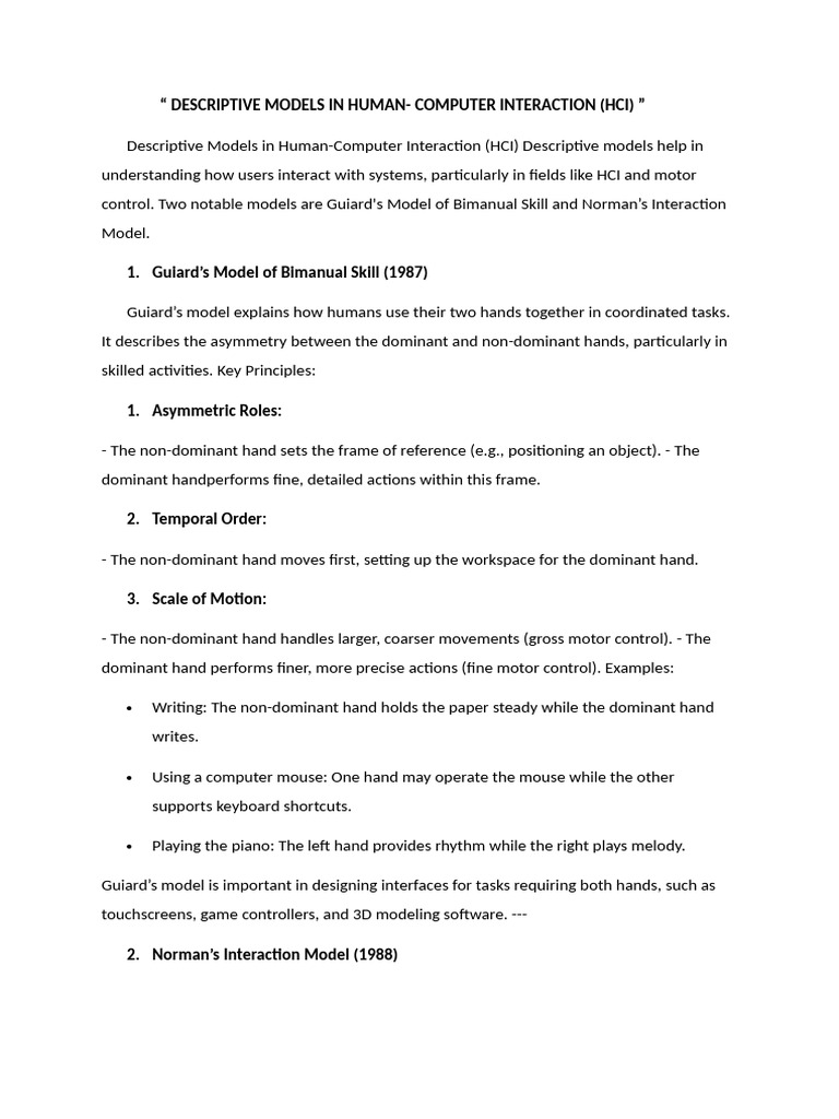 Descriptive Models in Hci | PDF | Human–Computer Interaction | Usability