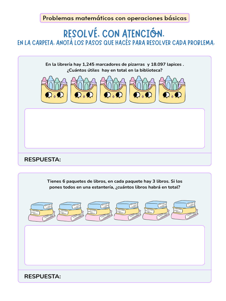 Ficha Matemática de Problemas de Multiplicación Ilustrativo Colorido | PDF
