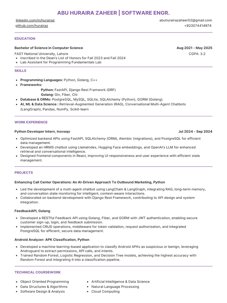 AbuHurairaZaheer-CV-2 - Abu Huraira Zaheer | PDF | Python (Programming Language) | Artificial ...