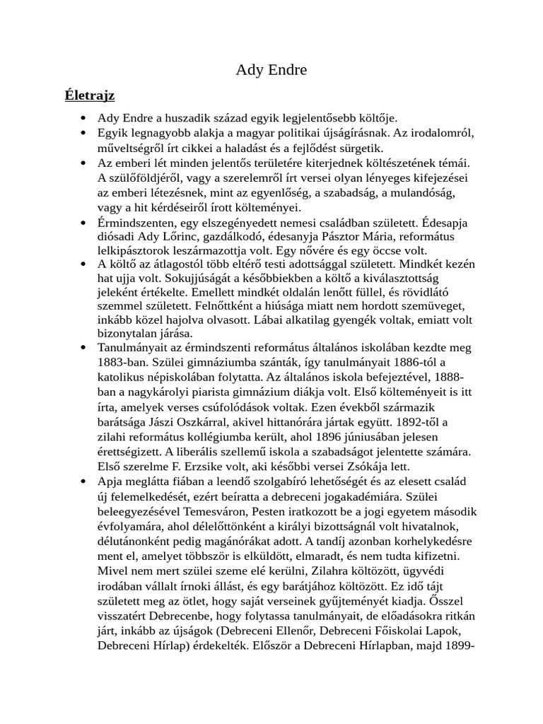 1 - Ady Endre Szerelmi Költészete Néhány Mű Elemző Bemutatásával | PDF