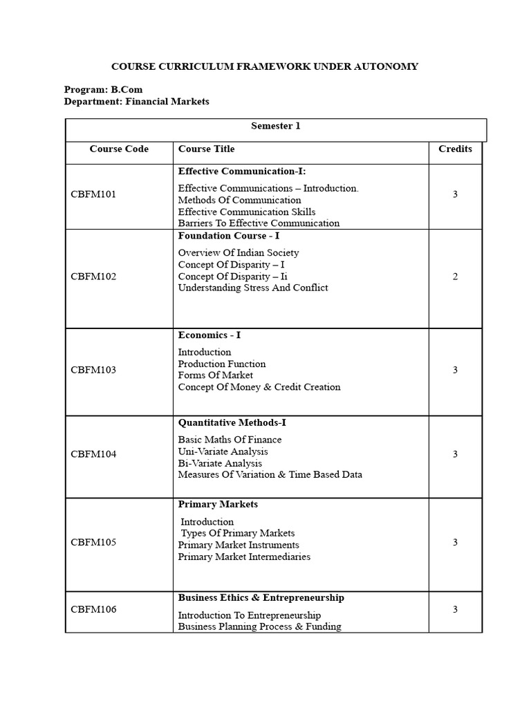 BFM CourseCurriculumFramework Autonomy | PDF | Market (Economics) | Investing