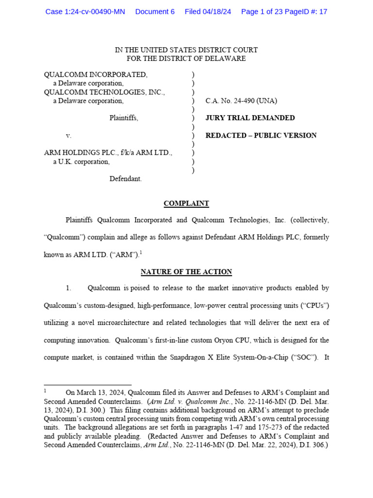 gov.uscourts.ded.85553.6.0_1 | PDF | Central Processing Unit | Multi Core Processor