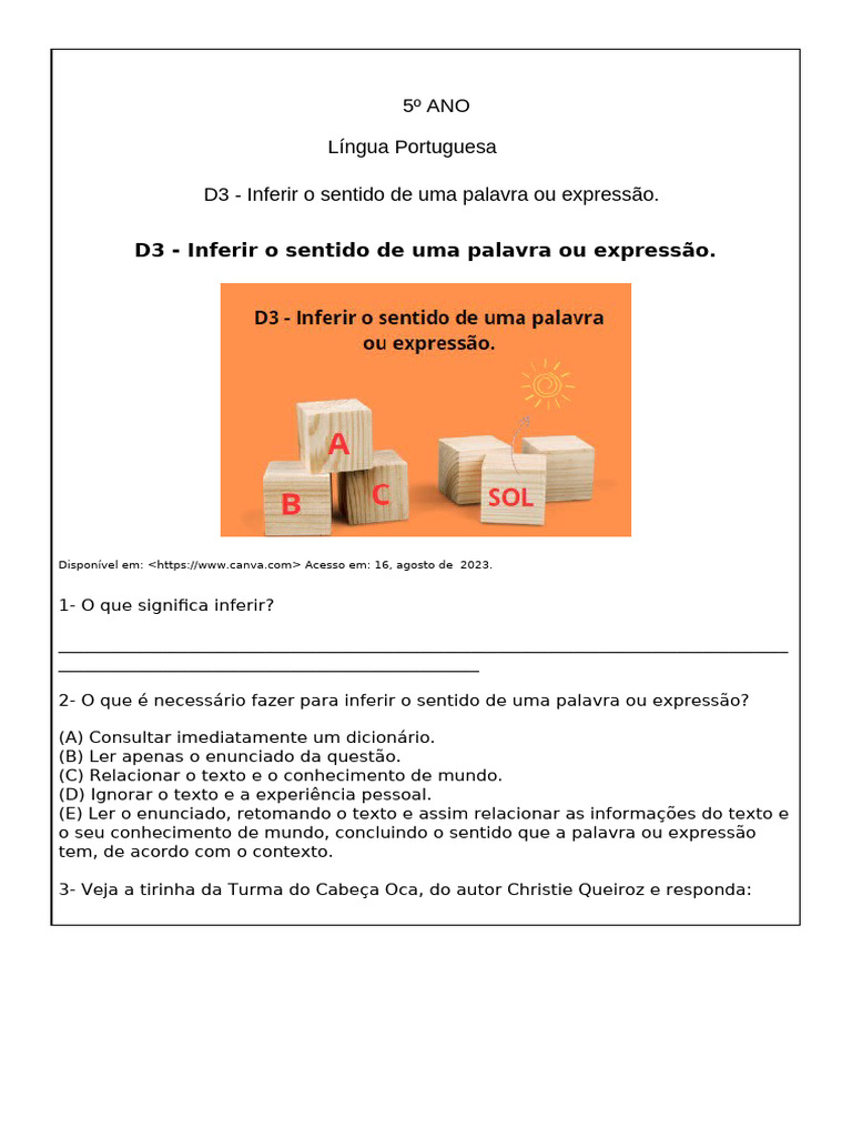 Atividade 8 - D3 - 5º ANO .Docx ALEXANDRA | PDF