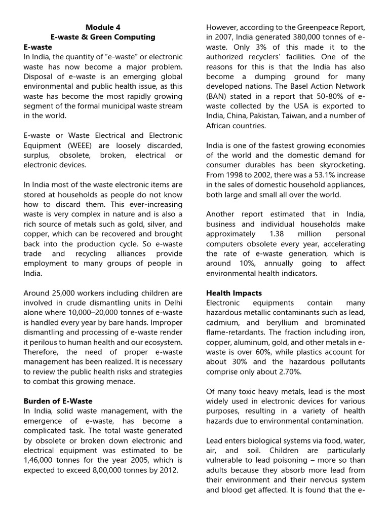IT and Environment Module 4 | PDF | Electronic Waste | Waste