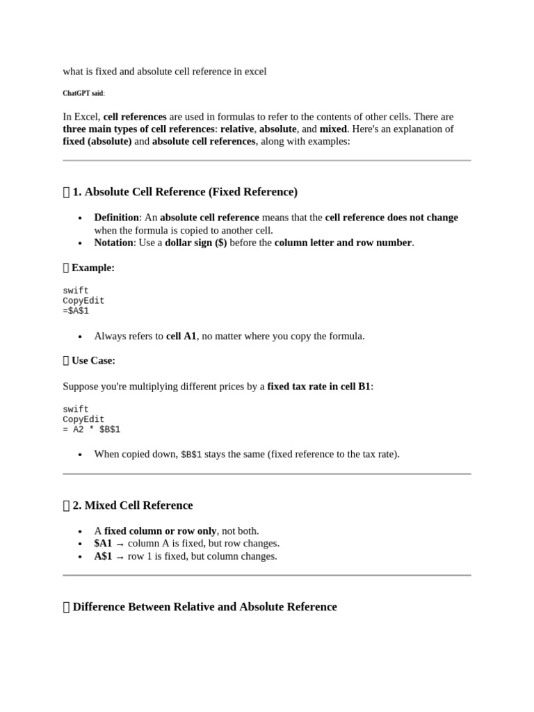 Understanding Fixed and Absolute References in Excel | PDF | Formula ...