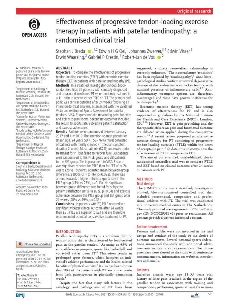 Progressive Loading vs Eccentric Therapy for Patellar Tendinopathy ...