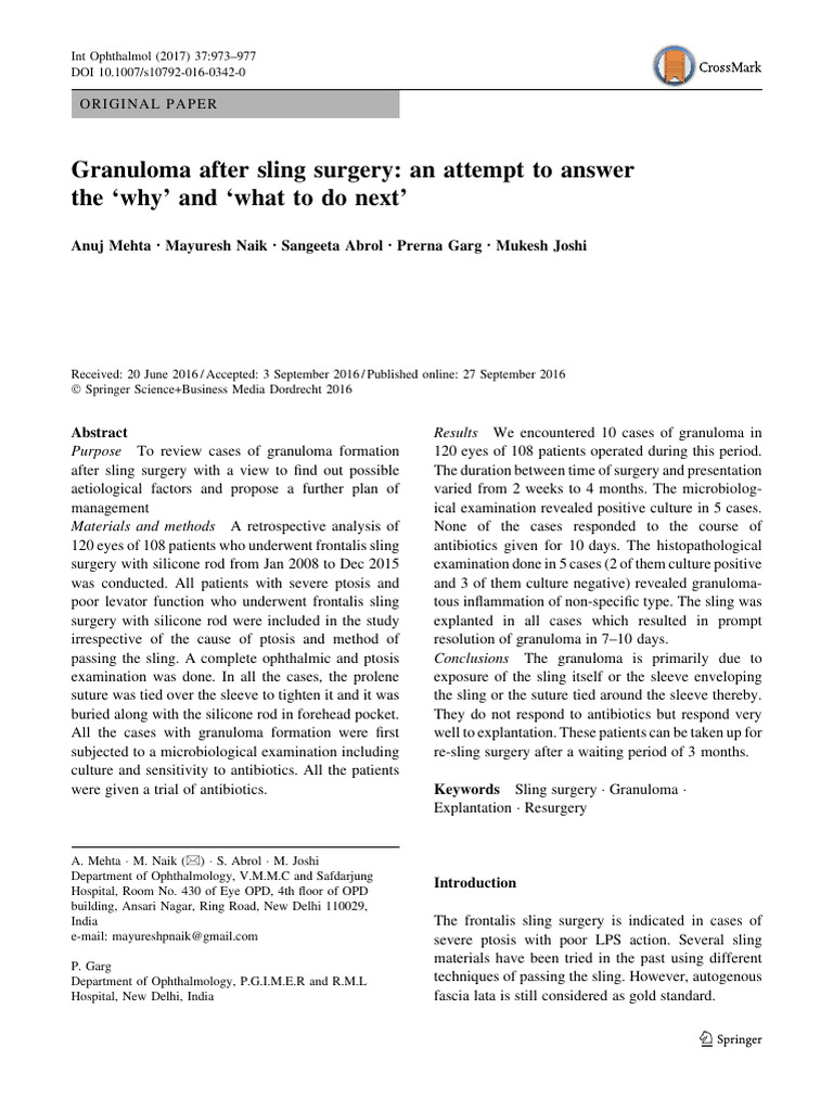 Granuloma After Sling Surgery An Attempt | PDF | Ophthalmology | Human Eye